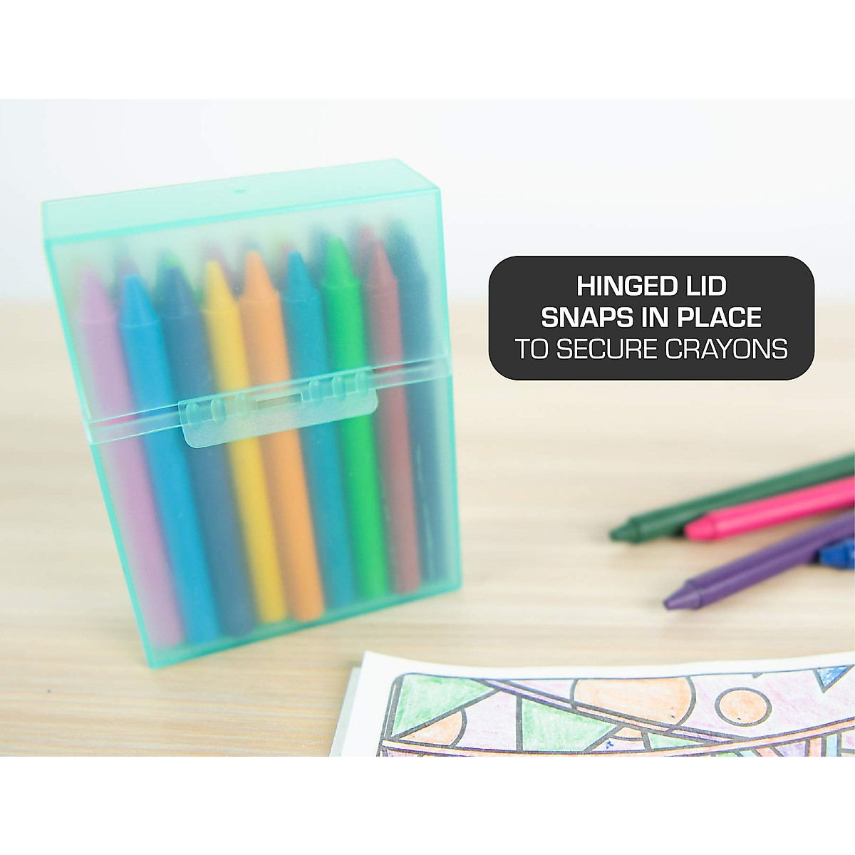 It's Academic Crayon Box with Hinged Lid and Snap Closure, Clear, Purple, and Green Plastic, 16-Pack (Colors May Vary)