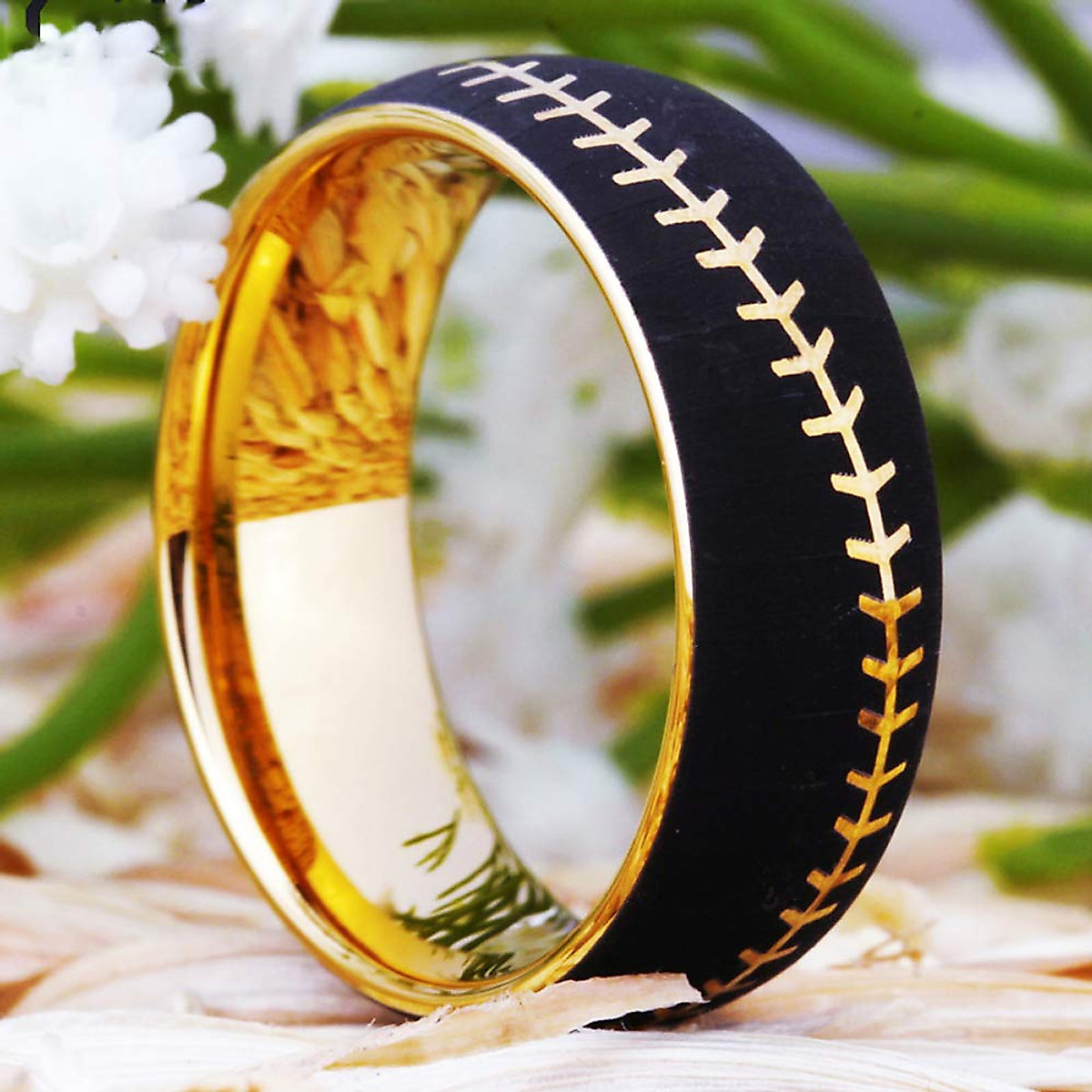 CLOUD DANCER Sports Ring -Symbology Baseball Engraved Ring 8mm Gold Domed Tungsten Carbide Ring Wedding Ring and Engagement ring-Free Engraving Inside (10.5)