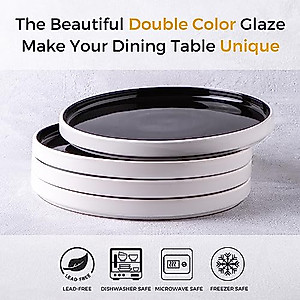 AmorArc Ceramic Dinnerware Sets for 4,12 -Piece Double Color Stoneware Plates and Bowls Set,Chip and Crack Resistant | Dishwasher & Microwave Safe Dishes Set,Service for 4 -White &Black