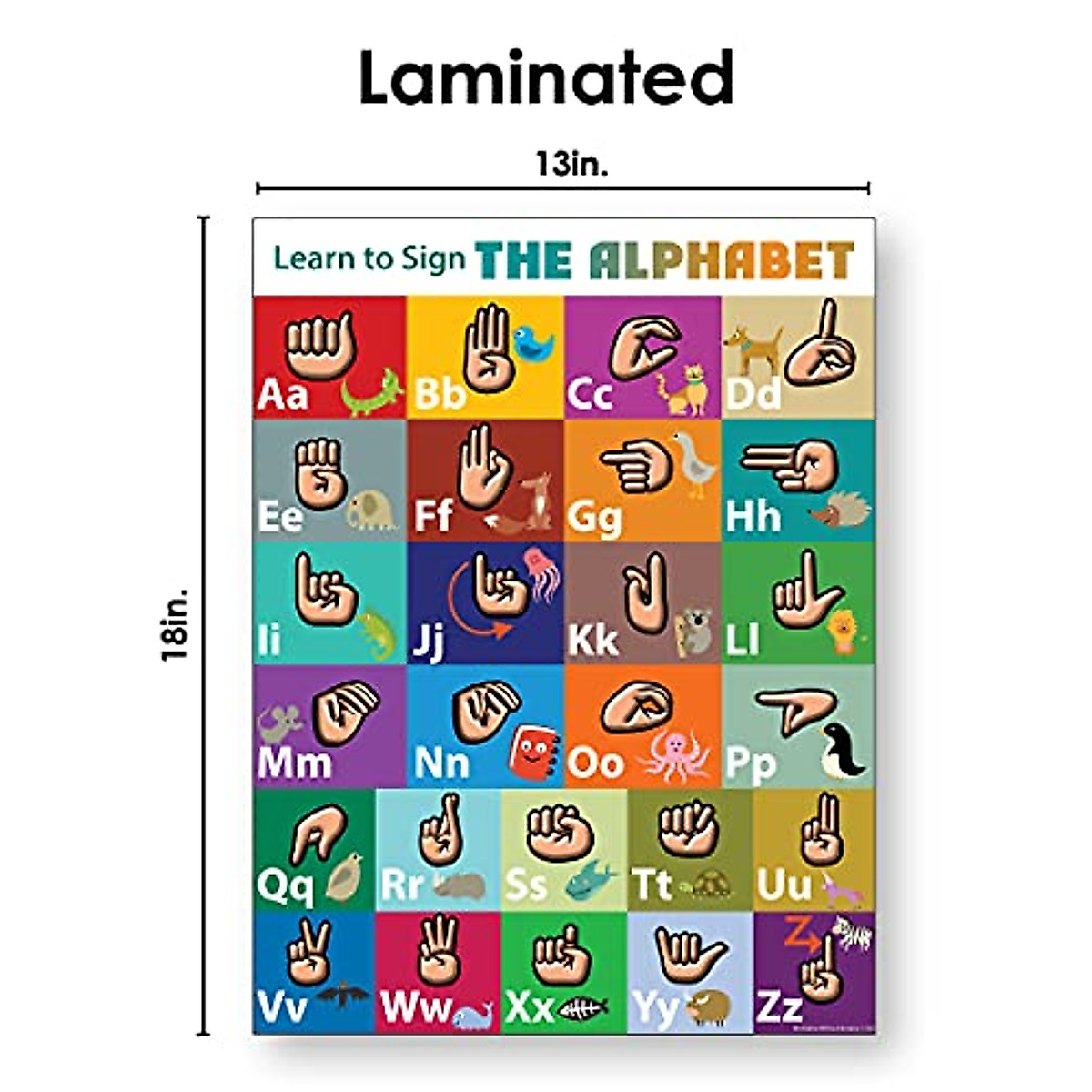 MWB ASL Learn to Sign Posters for Kids - Hand Sign Language Flash Card Posters with Colors, Feelings, Animals, Shapes | ASL Educational Posters for Classrooms and Home | 18" x 13" Laminated (Pack of 2)