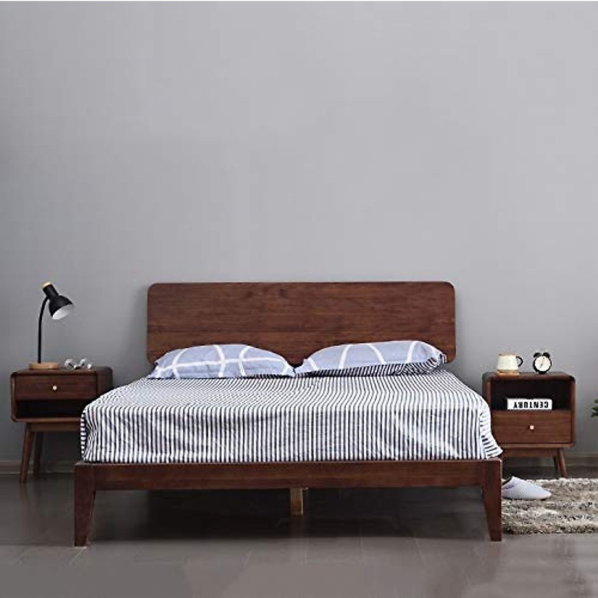 SJYDQ Nordic All Solid Wood Bedroom Bedside Table Home Log Bed Simple Storage Cabinet Walnut Color (Color : Black)