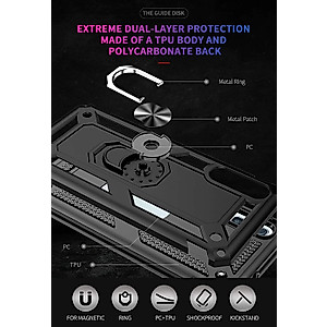TJS Compatible with Samsung Galaxy A50 2019 Case, with Tempered Glass Screen Protector Metal Ring Magnetic Support Kickstand Heavy Duty Drop Protector Phone Case Cover (Black)