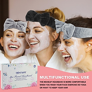 Spa Headband - 2 Pack Bow Hairband for Face Wash SPA Headband with Bow Knotted Hairband for SPA Yoga Sports Soft Coral Women Girl Fleece Headbands (Black+Grey)