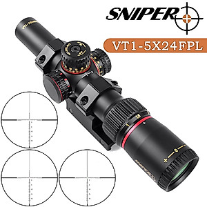 Sniper VT 1-5X24 FFP First Focal Plane LPVO Rifle Scope with Red/Green Illuminated Reticle and Scope Mount