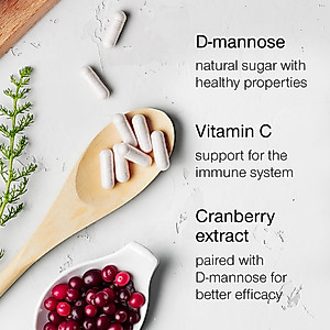D-Mannose 1000mg Capsules - D Mannose with Cranberry Extract and Vitamin C - 60 Capsules 500mg High Strength - Urinary Tract Health for Women & Men - Vegan & Non-GMO - Fast-Acting Natural UTI Support