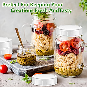 30 Pcs Mason Jar Plastic Lids Regular Mouth Plastic Storage Caps with Rubber Seal Replacement Plastic Lids for Mason Jars Canning Jars and More (70 mm, White)