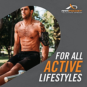 Armpocket Mega i-40 Arm Band, Phone Exercise Holder, Phone Armband for iPhone 12/13/14, 12/13/14 Pro, Galaxy S22+, Note 10, Pixel 7, & Devices w/Case Up to 6.5-Inch, 10 to 15-inch Black Medium Strap