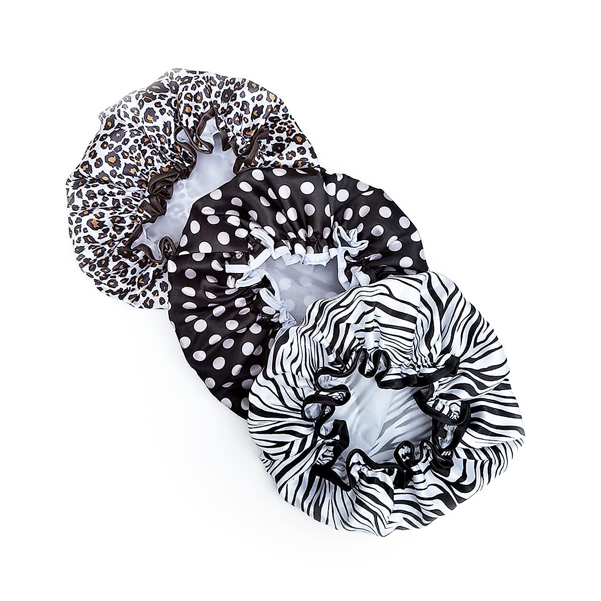 HOMESJUN Shower Cap, 3 Packs Waterproof Reusable Bath Caps for Women Hair, Double Layers Elastic Shower Hat Hair Protection