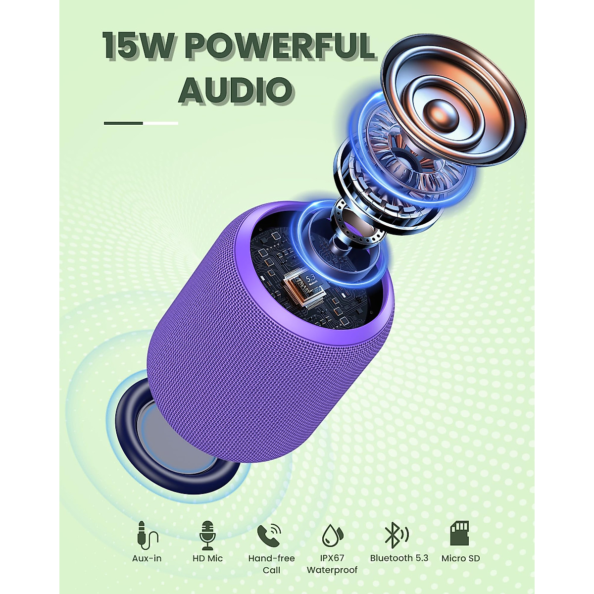 NOTABRICK Bluetooth Speakers,Portable Wireless Speaker with 15W Stereo Sound, IPX6 Waterproof Shower Speaker, Dual Pairs, Portable Speaker for Party Beach Camping