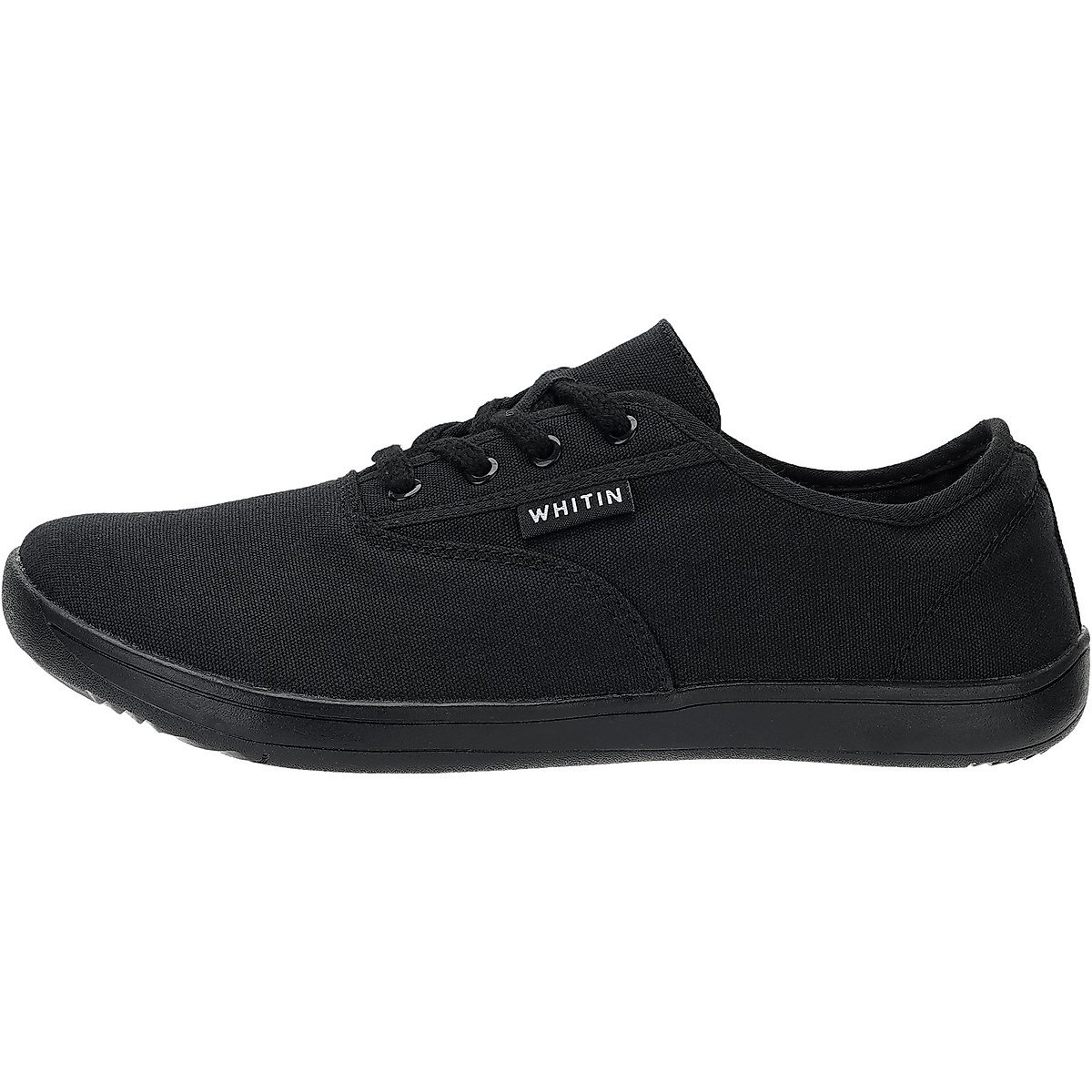 WHITIN Canvas Barefoot Sneakers for Men Wide Toe Box Minimalist Zero Drop Sole Shoes Minimus Extra Width Fit Size 11.5 12 Minimal Black 45