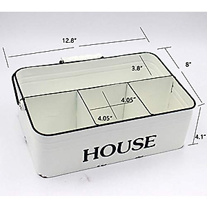 Funly mee Distressed White Metal Silverware Caddy, Flatware, Party Cutlery Desk Organizer with 4 Compartments