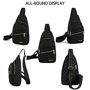 OANEXX Chest Sling Bag Women Crossbody Shoulder Sling Backpack Checkered Chest Fanny Daypack Adjustable (Black-1)