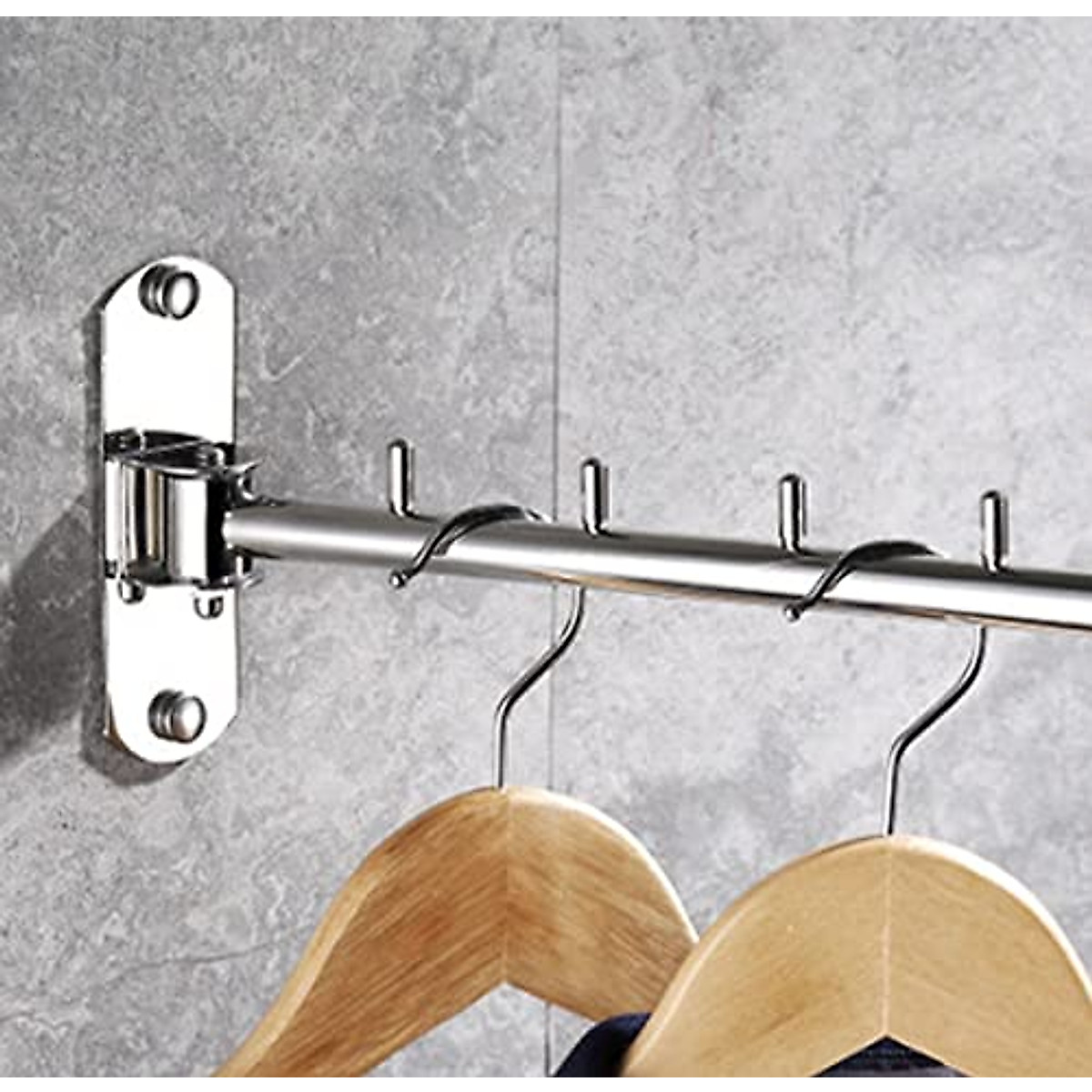 Clothes Hanger Rack Swing Arm, Folding Clothes Hanger Wall Mounted Space Saving Drying Rack, Stainless Steel 304 Laundry Room Valet Hook Holder, Foldable Hanging Hook Rod (Silver)