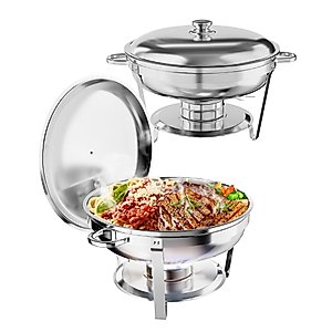 Takywep 5QT Chafing Dish Buffet Set of 2 Pack, Round Stainless Steel Food Warmers Buffet Servers Sets, Chafer with Food & Water Pan, Lid, Frame, Fuel Holder for Catering and Parties