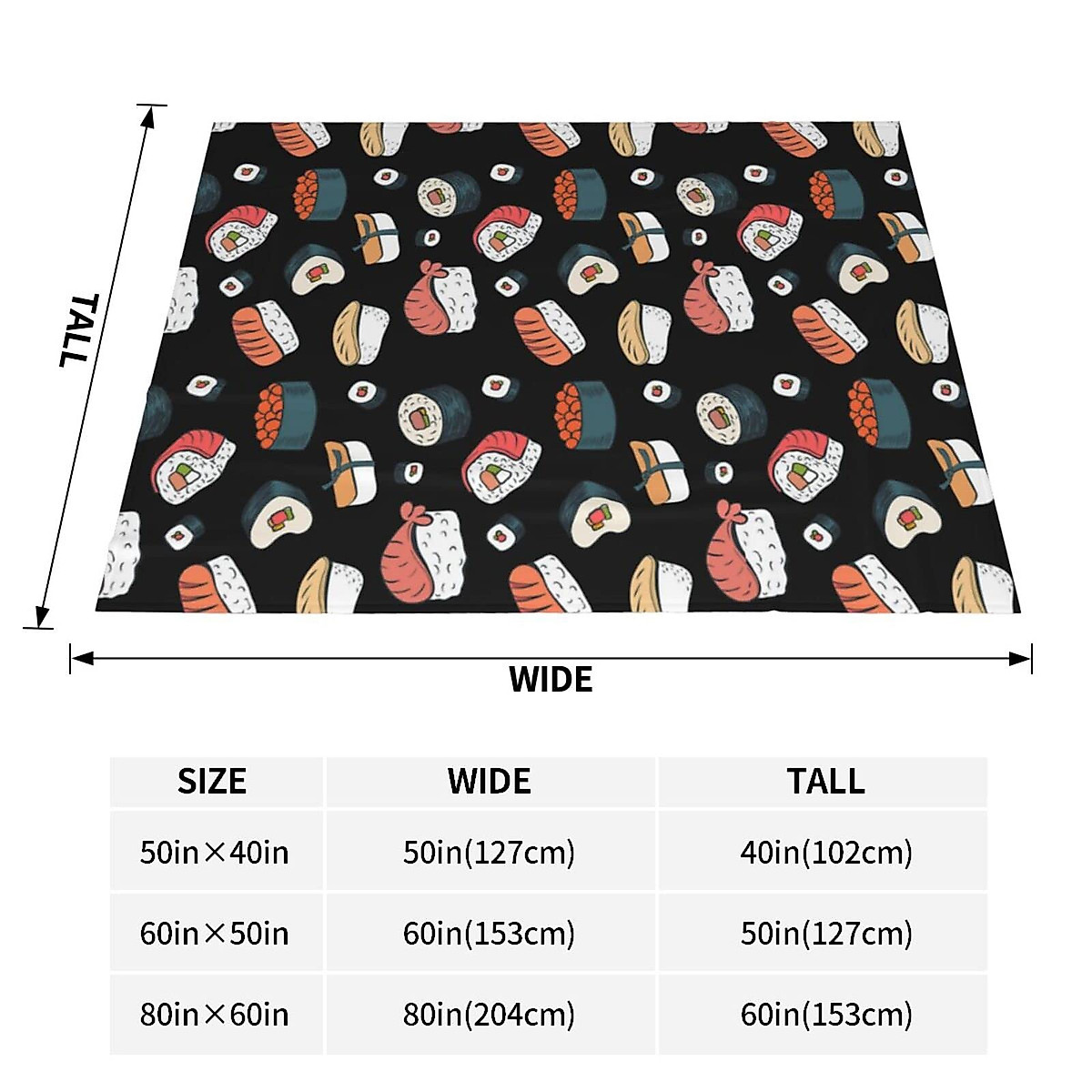 Sushi Throw Blanket Warm Ultra-Soft Micro Fleece Blanket for Bed Couch Living Room(Kids)