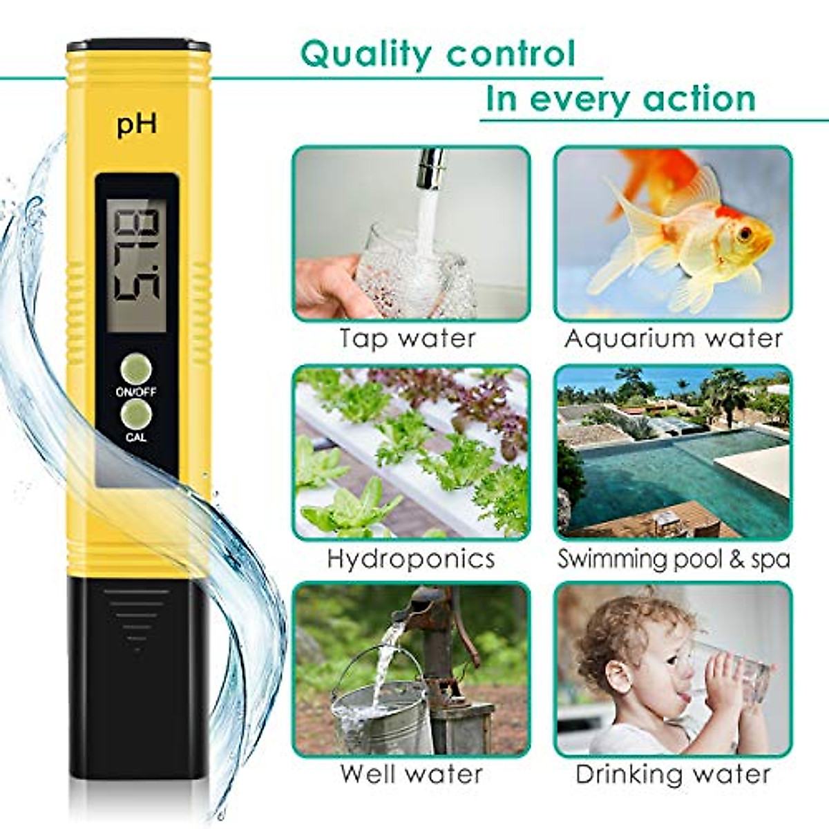 Digital PH Meter, PH Meter 0.01 PH High Accuracy Water Quality Tester with 0-14 PH Measurement Range for Household Drinking, Pool and Aquarium Water PH Tester Design with ATC