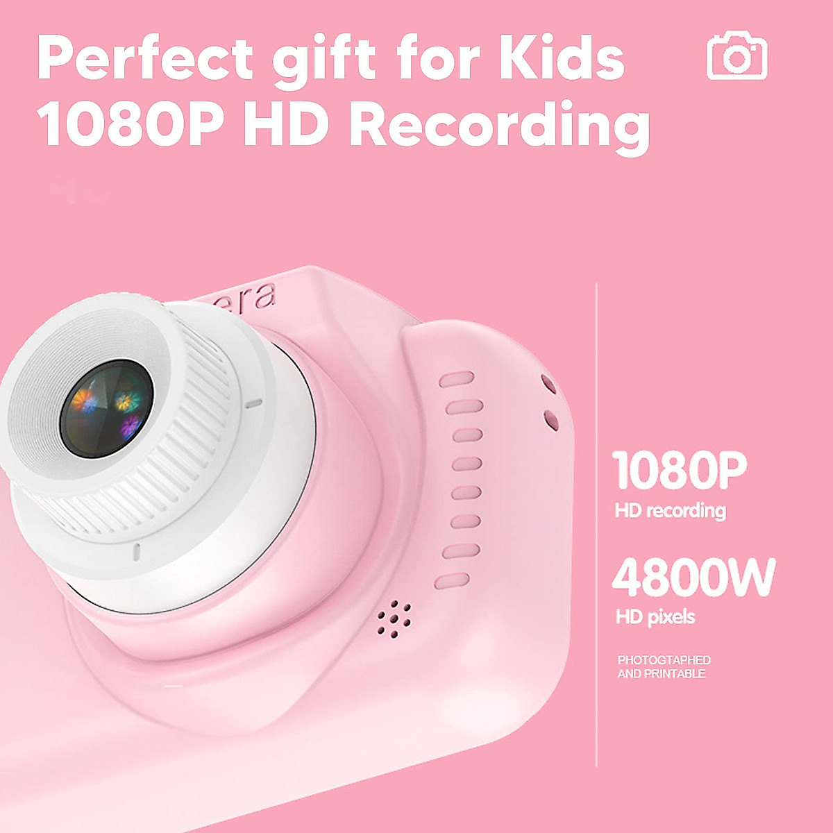 Camera, Digital Camera with 32G Card High Definition Dual Lens 1080P 8X Zoom USB Rechargeable for Girls (Pink)