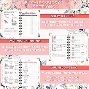 Tullofa Wedding Planner - Wedding Planner Book and Organizer for The Bride with 5 Tabbed Sections, 6.5" x 8.75", Hardcover with Metal Corner + 5 Inner Pocket + Sticker + Notes Pages - Purple White