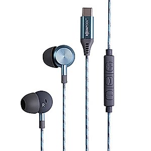 BoomPods Digibuds USB-C Headphones - Best in-Ear Digital Earbuds with USBC Type Connector, Fabric Braided Cable, Sweatproof, Wired Inline Controls for Seamless Entertainment (Ice Blue)