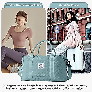 Weekender Bags for Women with Toiletry Bag, Travel Duffel Bag with Wet Pocket & Trolley Sleeve, Overnight Carry On Tote Bag Sports Gym Bag,Pale Blue