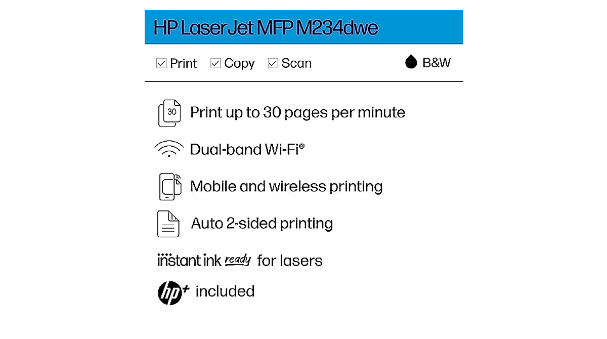 HP LaserJet MFP M234dwe: Fast Wireless Black & White Printer