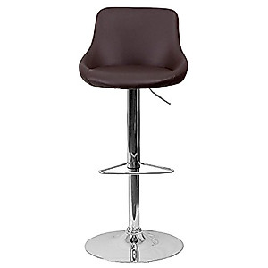 Modern Design Bar Stool Bucket Seat Design Hydraulic Adjustable Height 360-Degree Swivel Seat Sturdy Steel Frame Chrome Base Dining Chair Bar Pub Stool Home Office Furniture - Set of 2 Brown #1985