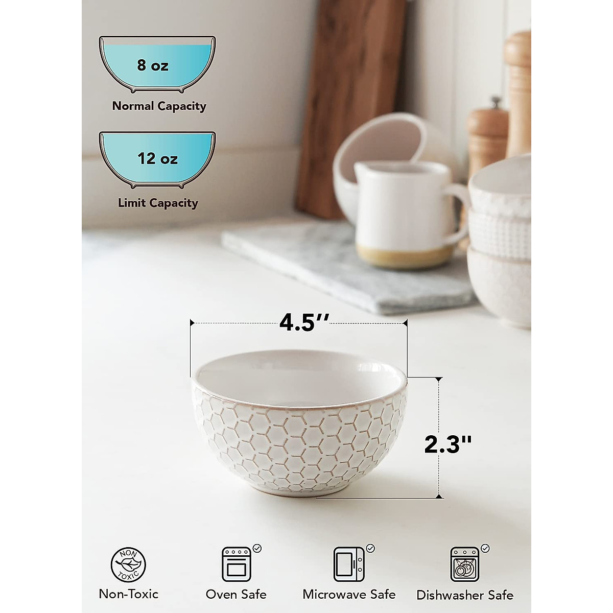 LE TAUCI Cereal bowls 6 inch + Small Bowls 4.5 inch +Cereal bowls 7 inch, Arctic White