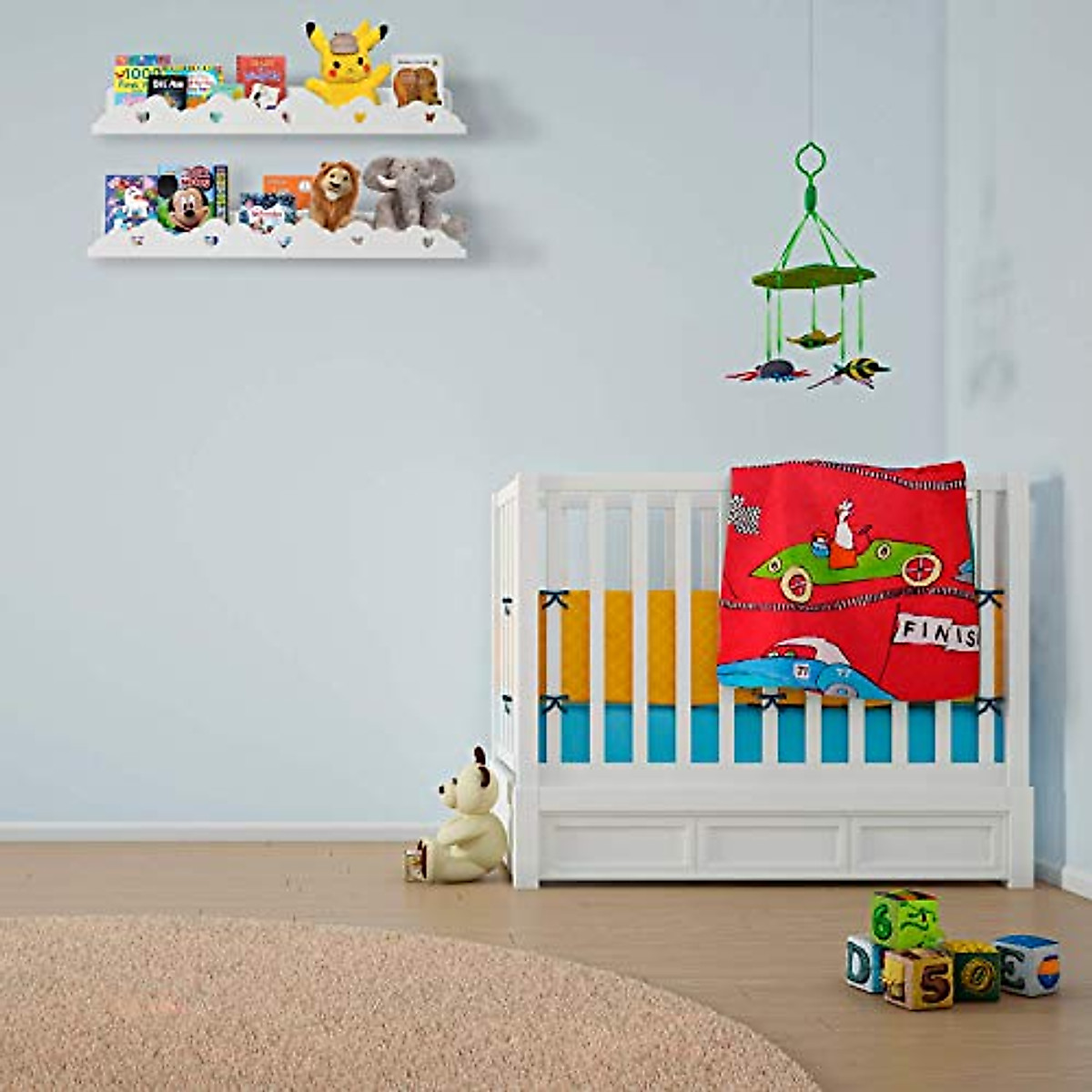 URBN White Two Shelf Set Wall Mounted Floating Shelves 22 inch, Book Storage Ledge Organizer Home Decor Display for Nursery or Kids Room