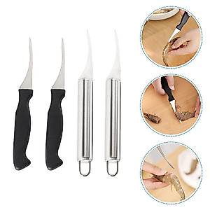 DOITOOL 4pcs Shrimp Deveiner Tool Shrimp Cleaner Knife Stainless Steel for Prawn Shelling Line Knife and Fish Cleaning Kitchen Tools Seafood Outer Shell Peeler