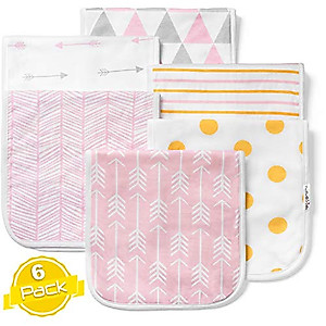 BaeBae Goods Burp Cloths for Baby Girl - Ultra Absorbent Burping Rags - Anti Shrink Unisex Burpy Clothes - Super Soft Jersey Cotton, Large 21"x10" - Thick for Newborn Cloth Diapers - 6 Pack