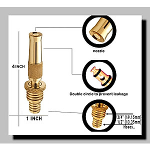 Khanjan Adjustable Spray Nozzle - 2-in-1 Brass Water Jet Spray Gun Nozzle with Clamps for Effortless Garden Watering, Car Washing, and House Cleaning - Universal Fit for ¾” and ½” Hoses