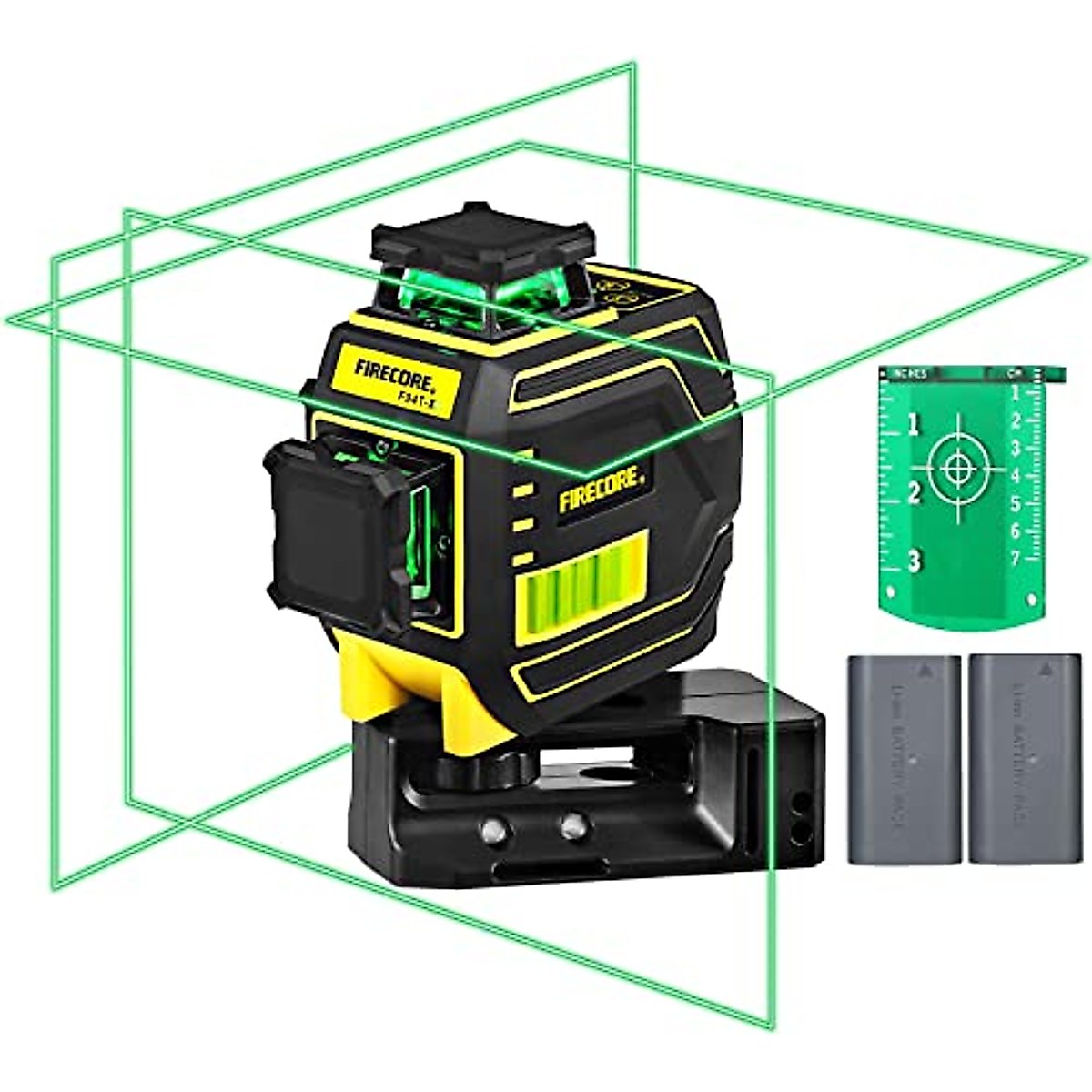 Firecore 3 X 360 Green Laser Level Self-leveling Three-Plane Leveling and Alignment Line Laser Tool with Pulse Mode, 2 Rechargeable Lithium Batteries, Magnetic Pivoting Base, Target Plate(F94T-XG)