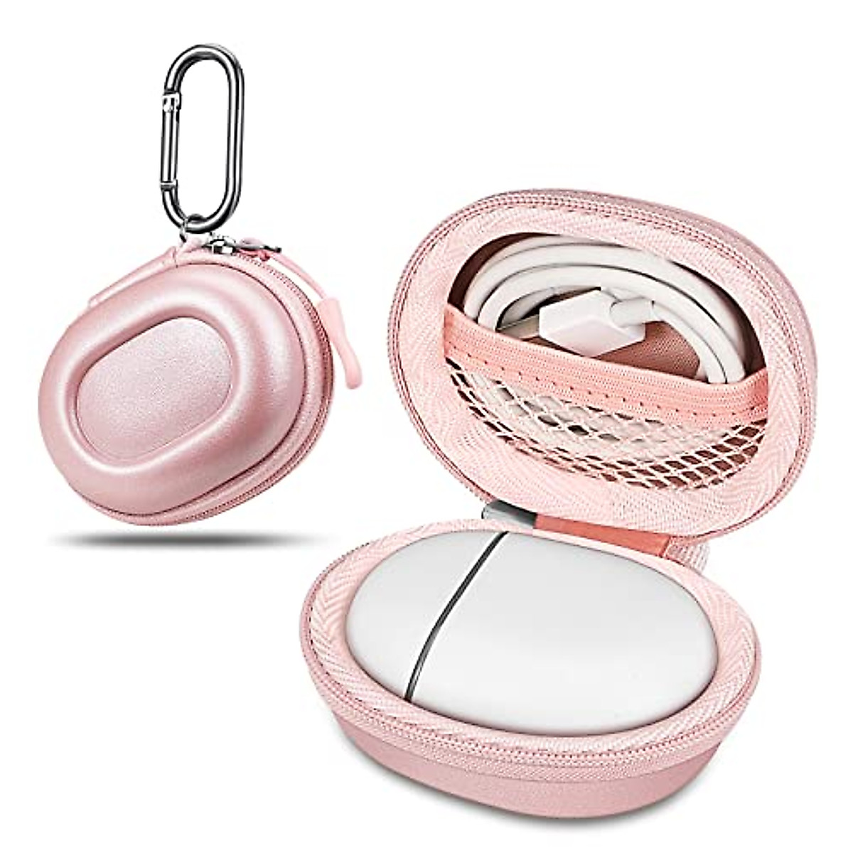 Fintie Carrying Case for Google Pixel Buds Pro 2 / Pro/A-Series/Buds 2 - Protective Hard EVA Shockproof Storage Portable Travel Cover Bag with Carabiner, Rose Gold