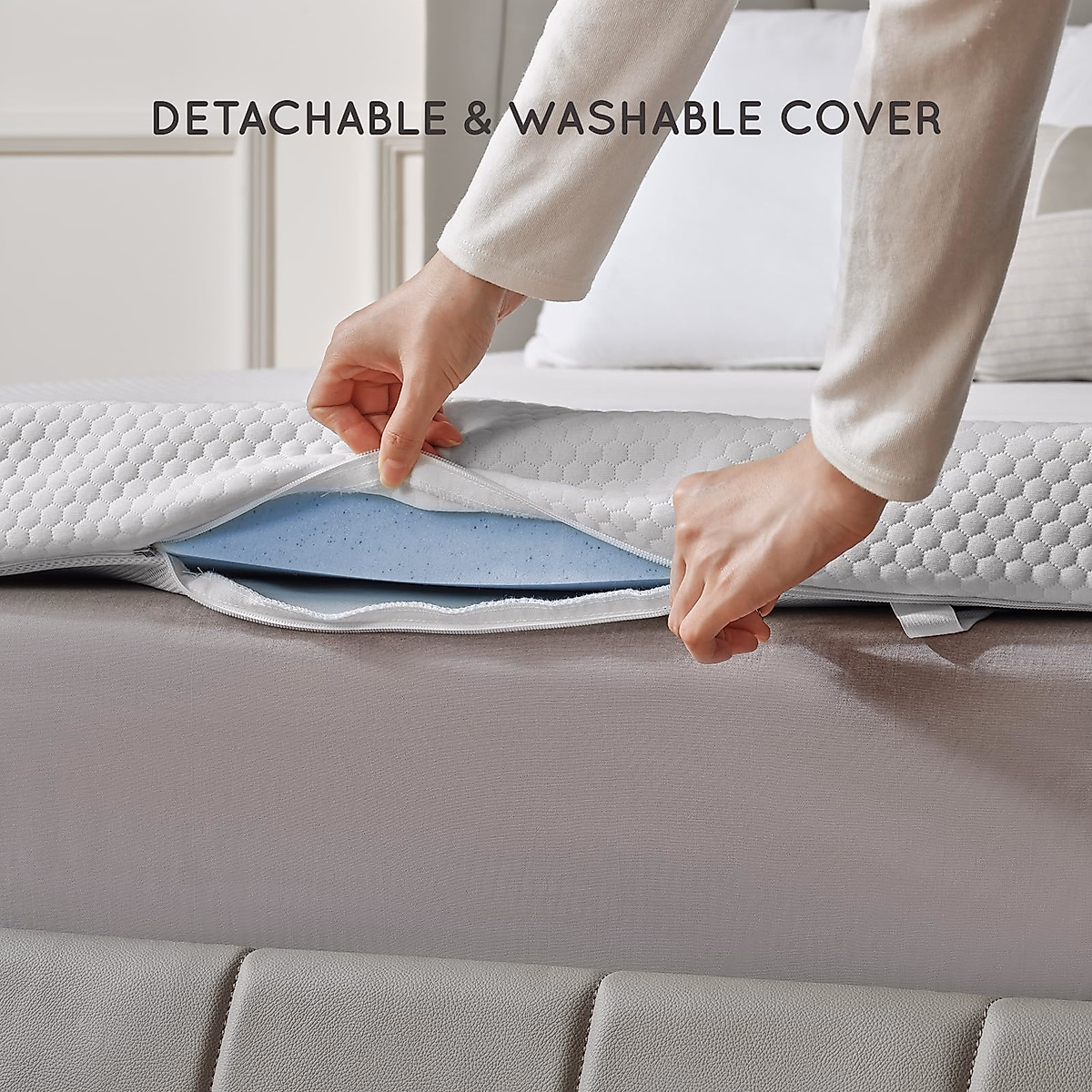 Z-HOM Queen Size 3 Inch Gel Memory Foam Mattress Topper with Zippered Cotton Cover, Cooling & Breathable, CertiPUR-US Certified