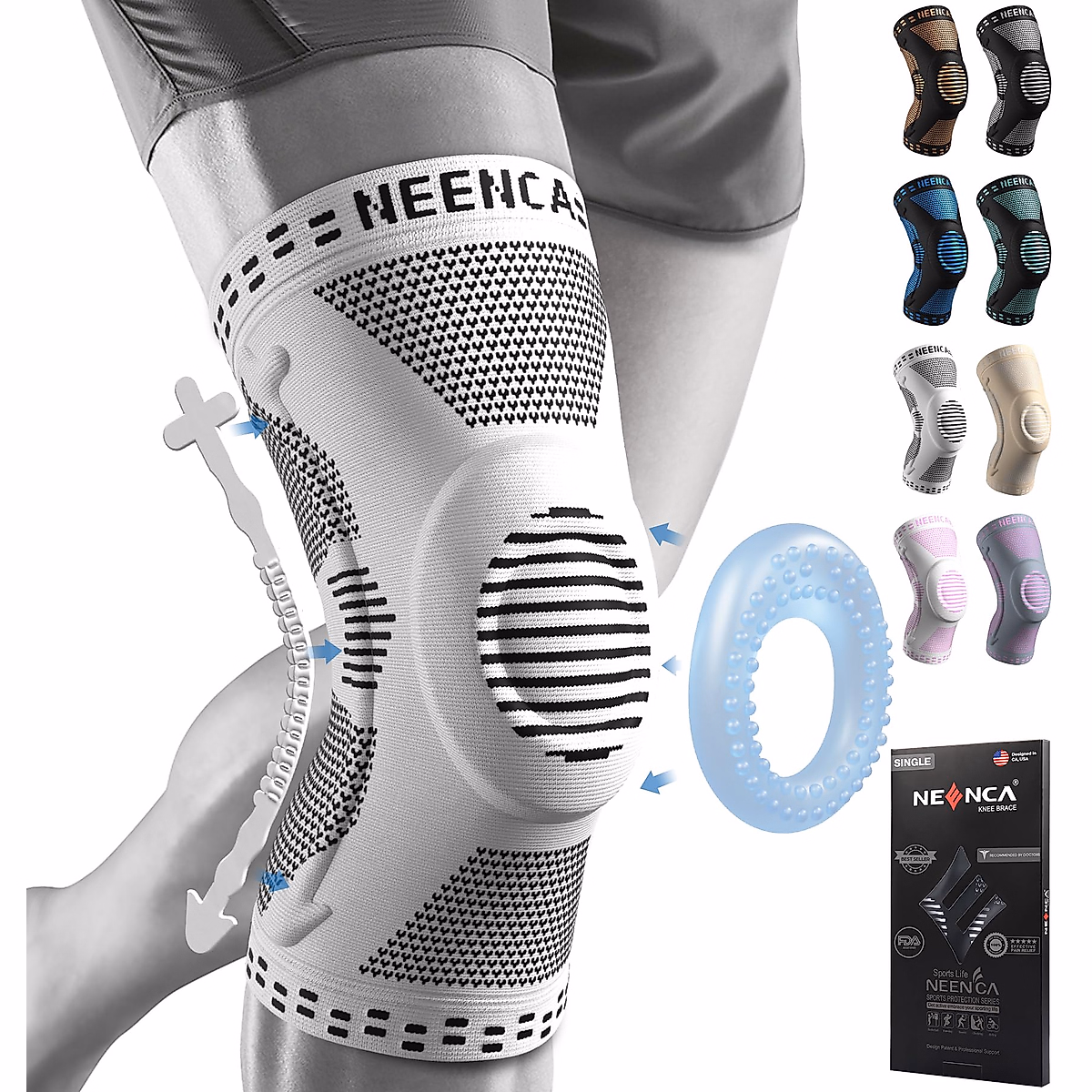 NEENCA Professional Knee Brace for Pain Relief, Medical Knee Support with Patella Pad & Side Stabilizers, Compression Knee Sleeve for Meniscus Tear, ACL, Joint Pain, Runner, Workout - FSA/HSA Eligible
