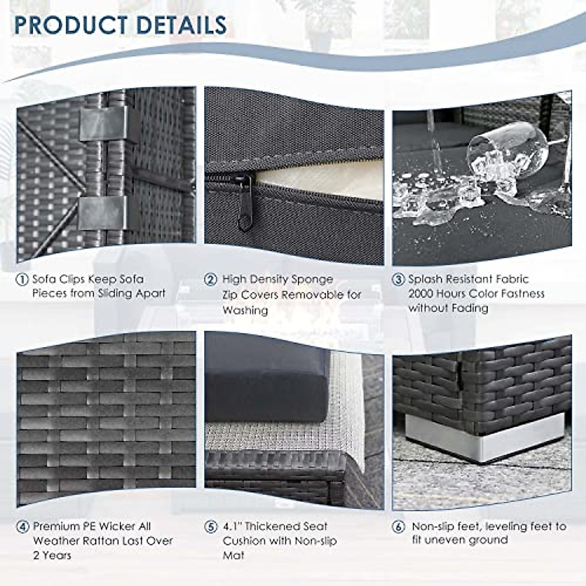 NICESOUL Large Size 5Pcs Patio Sectional Furniture Set with Firepits Outdoor High Back Conversation Sets with Gas/Propane Fire Pit Table Luxury Modular Sofa Set for Balcony Yard Garden