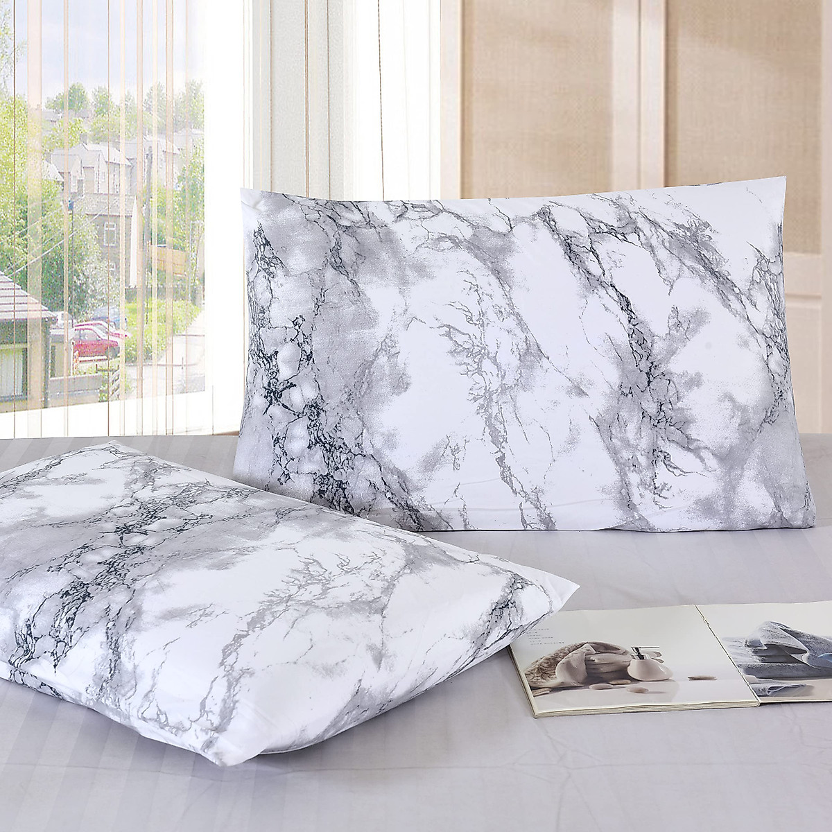 LRZG Marble Morden Pillow Cases,White Grey Art Ink Painting Marble Print high end Pillow Cases,100% Polyester Ultra Soft Bedding 20"X26"