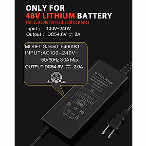 54.6V 2A Electric Bike Charger for 48V Ecotric Bike/Lectric XP/Evercross H5, 3Prong GX16/DC 5.5x2.5mm/XLR/IEC/RCA Connector Power Supply Adapter for 48V Lithium Battery