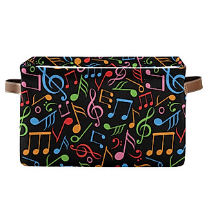 ALAZA Lovely Music Note Foldable Storage Box Storage Basket Organizer Bins with Handles for Shelf Closet Living Room Bedroom Home Office 1 Pack