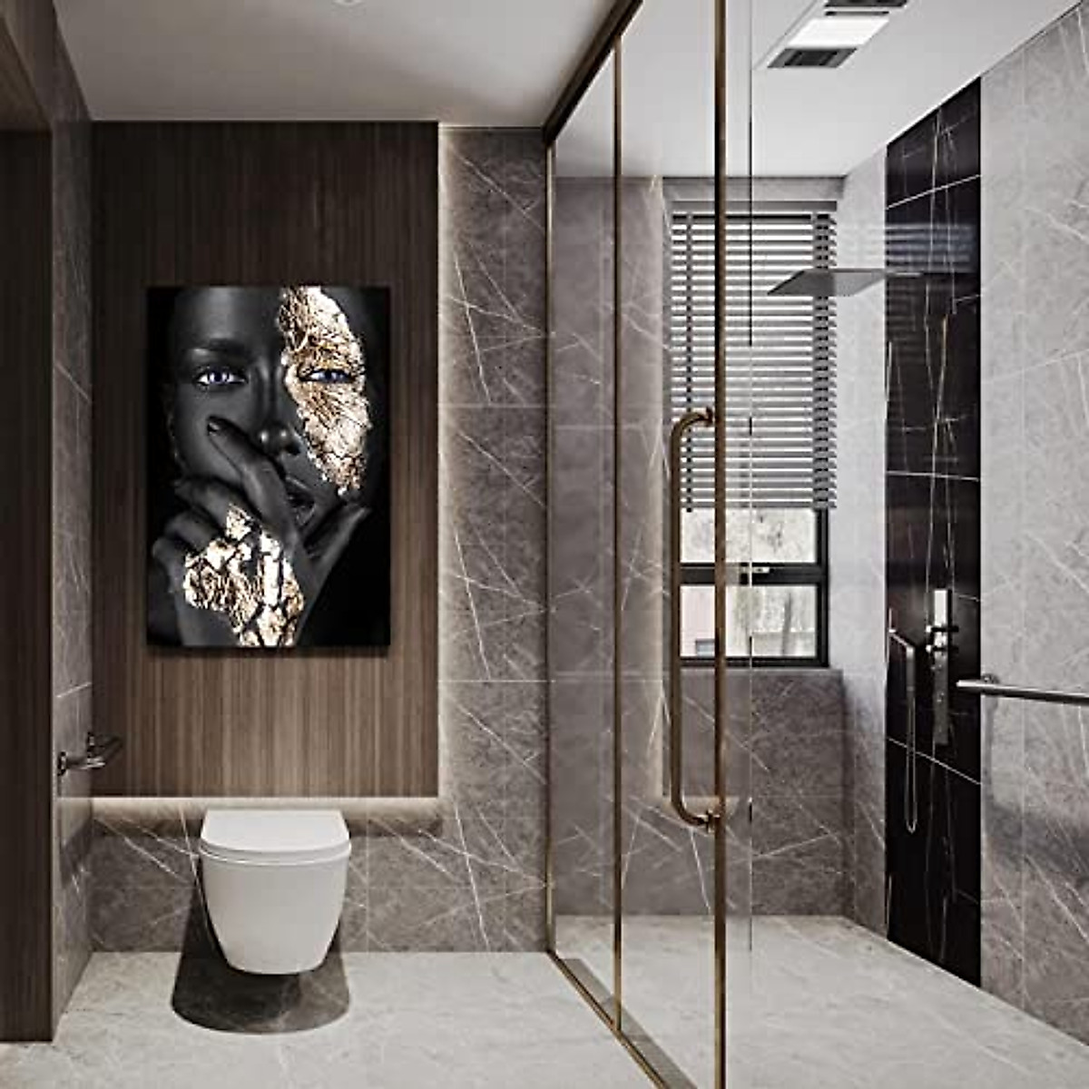 Black Woman Wall Art African American Wall Art Canvas Framed Black and Gold Women Portrait Canvas Print Artwork Black Art Wall Decor African Decorations for Living Room 12”x16”