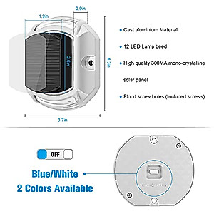 VOLISUN Solar Driveway Lights Dock Deck Lights 12 Pack,2 Colors in 1, LED Solar Powered Waterproof Outdoor Warning Step Lights for Driveway Sidewalk Pathway (2 Colors Lighting,White/Blue)