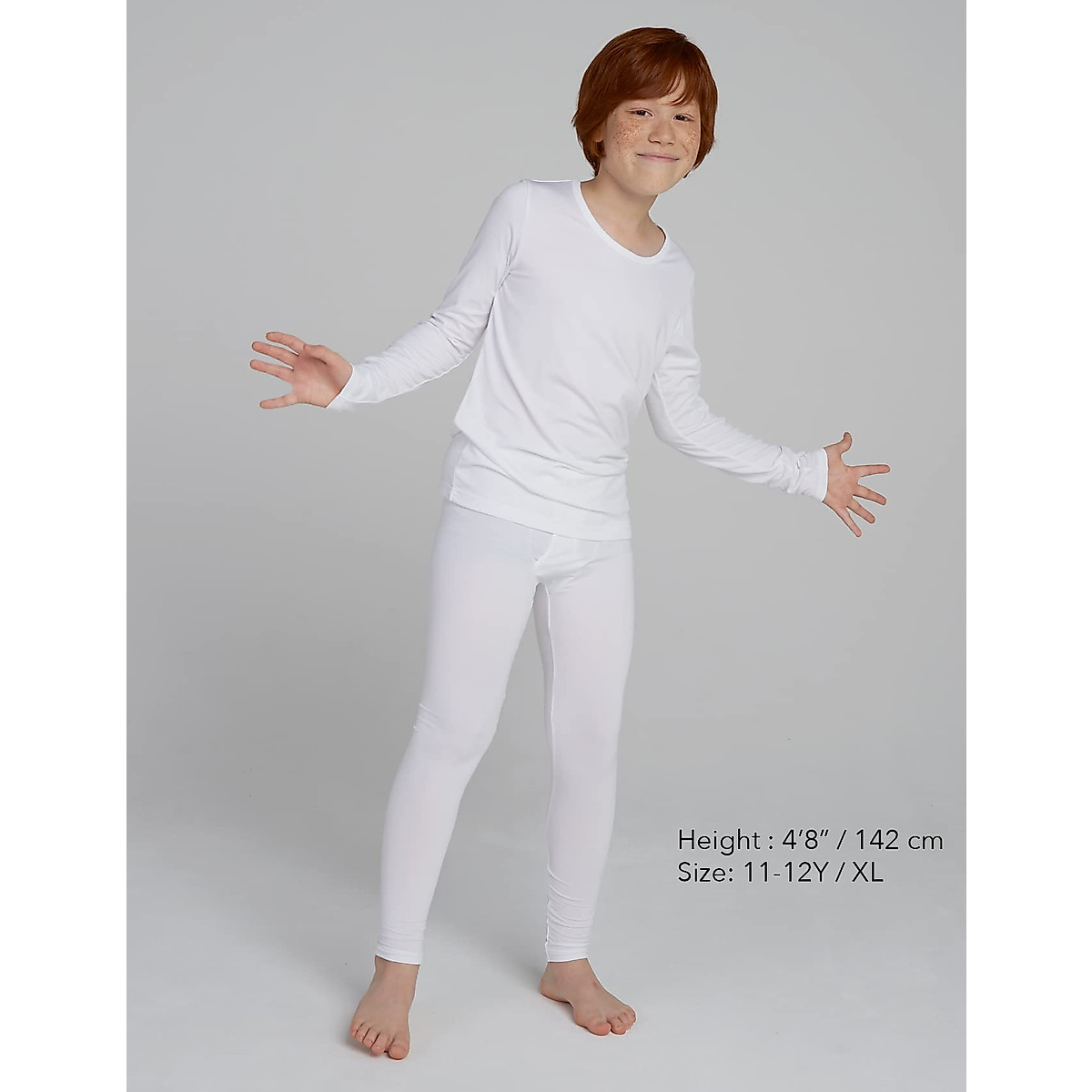 LAPASA Boys Thermal Underwear Set Fleece Lined Long John Base Layer Top Long Sleeves & Bottom Ski Winter Extreme Cold B03 11-12 Years White