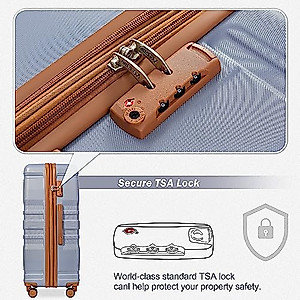 Merax Luggage Sets 3 Piece Suitcase, Hardside Suit case with Spinner Wheels Lightweight TSA Lock, Blue/Brown, 20/24/28 Inch