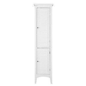 Elegant Home Fashions Glancy Linen Tower Freestanding Cabinet Tall Narrow Bathroom Kitchen Living Room Storage with 2 Shutter Doors 5 Tier Shelves, White, Standard