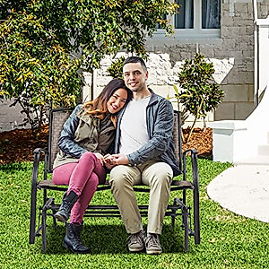 Giantex Patio Glider Benches for Outside, Swing Glider Chair with Steel Frame, 400 LBS Capacity, Patio Swing Rocker, 2-Person Loveseat for Backyard, Poolside, Lawn, Balcony, Porch Glider Bench(Brown)