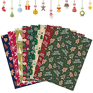 Toptime Christmas Wrapping Paper, 8 Sheets Gift Wrapping Paper with Snowflake, Christmas Tree, Snowman, Gingerbread Man, Folded Flat Holiday Gift Wrap for New Year, Art Craft (27.6x19.7in)