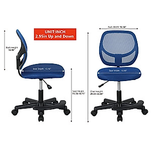 Amazon Basics Kids Adjustable Mesh Low-Back Swivel Study Desk Chair with Footrest, Blue