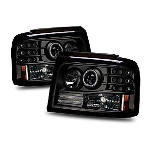 SPPC Black Projector Headlights Assembly Set with Halo For Ford F-150/F-250/Bronco - (Pair) Driver Left and Passenger Right Side Replacement