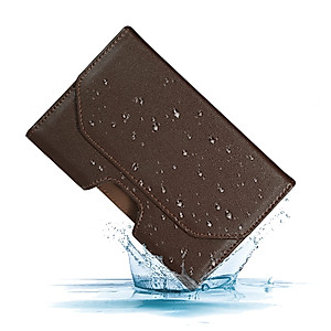 HZmeris Classic Mobile Phone Case Universal 4.7'' to 5.8''Holster Real Leather Sleeve with Pocket Clip Full Grain Leather Bag Brown