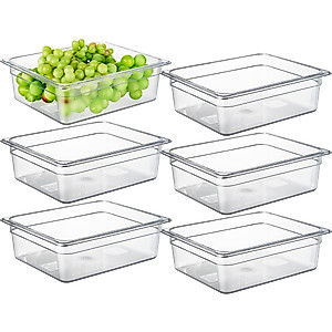 CURTA 6 Pack NSF Food Pans, Half Size 4 Inch Deep, Commercial Polycarbonate Plastic Clear Freezer-Safe